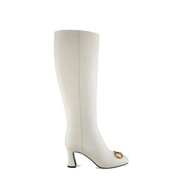 Valentino Garavani Stiefel - Garavani White Leather High Boots - Gr. 37 (EU) - in Grau - f&uuml;r Damen