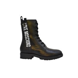 Moschino Stiefel - Lace-Up Black Flat Boots With Sole - Gr. 38 (EU) - in Schwarz - f&uuml;r Damen