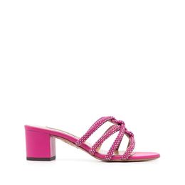 Aquazzura Slipper & Pantoletten - Crystal-Embellished Fuchsia Leather Mules - Gr. 36 (EU) - in Rosa - f&uuml;r Damen