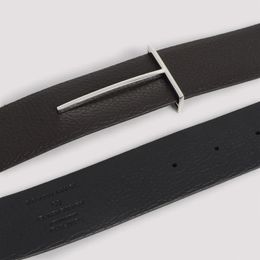 Tom Ford G&uuml;rtel - Textured Calf Leather Belt With Rectangular Metall - Gr. 100 - in Grau - f&uuml;r Damen
