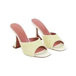Amina Muaddi Sandalen - Satin Sandals With Crystal Embellishment - Gr. 38 (EU) - in Beige - f&uuml;r Damen