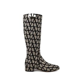 Valentino Garavani Stiefel - Mid-Calf Toile Boots With Monogram Print - Gr. 40 (EU) - in Grau - f&uuml;r Damen