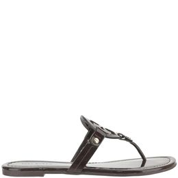 Tory Burch Sandalen - Leather Slip-On Sandals With Distinctive Cut-Out L - Gr. 11 - in Grau - f&uuml;r Damen