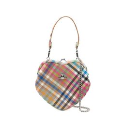 Vivienne Westwood Clutches - Heart-Shaped Handbag With Multicolor Plaid Design - Gr. unisize - in Beige - f&uuml;r Damen