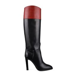 Polo Ralph Lauren Stiefel - Knee-High Fascia Boots With Contrasting Red Yoke - Gr. 37,5 (EU) - in Schwarz - f&uuml;r Damen