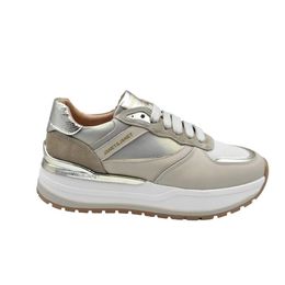 Janet & Janet Janet & Janet Low-Top Sneaker - Beige Platform Sneakers With Metallic Accents - Gr. 39 (EU) - in Grau - f&uuml;r Damen