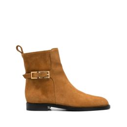 Sergio Rossi Stiefel - Camel Brown Calf Suede Ankle Boots - Gr. 37 (EU) - in Braun - f&uuml;r Damen