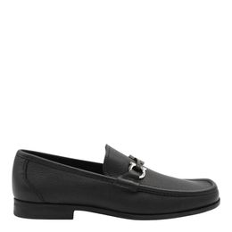 Salvatore Ferragamo Loafer - Textured Leather Loafers With Silver-Toned Bit Det - Gr. 9_5 - in Schwarz - f&uuml;r Damen