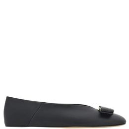 Salvatore Ferragamo Vanna Leather Ballerina Flats - Gr. 6_5 - in Schwarz