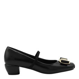 Salvatore Ferragamo Hohe Schuhe - Black Pumps With Gold-Tone Buckle - Gr. 7_5 - in Schwarz - f&uuml;r Damen
