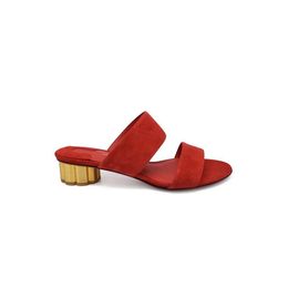 Salvatore Ferragamo Slipper & Pantoletten - Red Suede Mules With Golden Flower Heel - Gr. 35 (EU) - in Rot - f&uuml;r Damen