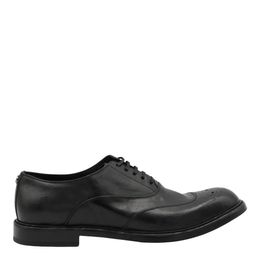 Dolce & Gabbana Brogue-Style Black Leather Flat Shoes - Gr. 41,5 (EU) - in Schwarz