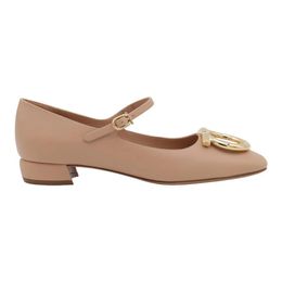 Salvatore Ferragamo Hohe Schuhe - Rounded Toe Low-Heeled Shoes With Ankle Strap - Gr. 6_5 - in Beige - f&uuml;r Damen