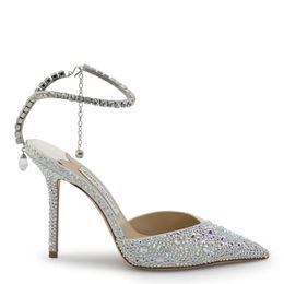 Jimmy Choo Hohe Schuhe - Crystal-Embellished Pointed Toe Pumps With Ankle S - Gr. 37,5 (EU) - in Grau - f&uuml;r Damen