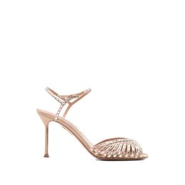 Aquazzura Sandalen - Strappy Sandals With Metallic Studs And Mid-Height - Gr. 37,5 (EU) - in Beige - f&uuml;r Damen