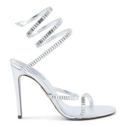 Rene Caovilla Ren&eacute; Caovilla Sandalen - Silver Leather Sandals With Rhinestone-Ankle Detai - Gr. 36,5 (EU) - in Silber - f&uuml;r Damen