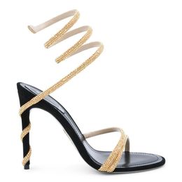Rene Caovilla Ren&eacute; Caovilla Sandalen - Black And Gold Leather Sandals - Gr. 36,5 (EU) - in Beige - f&uuml;r Damen