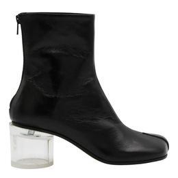 MM6 Maison Margiela Stiefel - Split-Toe Black Leather Boots With Transparent Hee - Gr. 38,5 (EU) - in Schwarz - f&uuml;r Damen