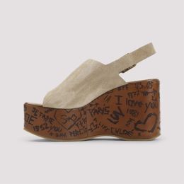 Chlo&eacute; Chlo&eacute; Sandalen - Peep-Toe Platform Wedge Sandals With Graffiti Desi - Gr. 41 (EU) - in Braun - f&uuml;r Damen
