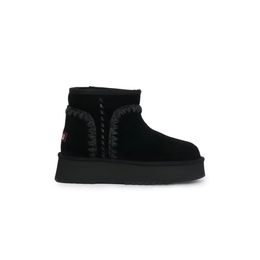 mou Stiefel - Slip-On Sheepskin Suede Boots With Hand-Crochet De - Gr. 37 (EU) - in Schwarz - f&uuml;r Damen