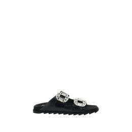 Roger Vivier Sandalen - Flat Black Sandals With Crystal Embellishments - Gr. 36 (EU) - in Schwarz - f&uuml;r Damen