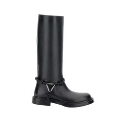 Bottega Veneta Stiefel - Mid-High Full-Grain Leather Boot With Braided Stra - Gr. 37 (EU) - in Schwarz - f&uuml;r Damen
