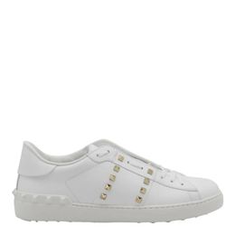 Valentino Garavani Low-Top Sneaker - White Leather Sneakers With Gold-Tone Pyramid Stud - Gr. 43,5 (EU) - in Wei&szlig; - f&uuml;r Damen