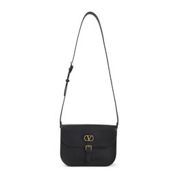 Valentino Garavani Hobo Bags - Structured Black Leather Shoulder Bag With Gold Ac - Gr. unisize - in Schwarz - f&uuml;r Damen
