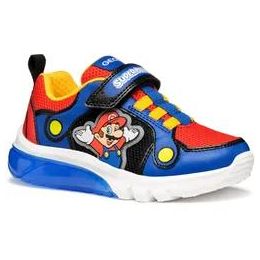 Sneaker Geox "J CIBERDRON BOY Blinkschuh", Damen, Gr. 35, blau (blau, rot), Synthetik, Textil, Schuhe Sneaker, Retro Sneaker, Blinkschuh mit Super Mario Motiv