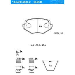 ATE Bremsbelagsatz, Scheibenbremse 13.0460-5834.2 vorne rechts links mit Zubeh&ouml;r f&uuml;r MAZDA N0Y3-33-23Z NCY1-33-23Z NAY5-33-23ZA