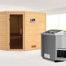 Karibu Woodfeeling Sauna Leona, 9 kW ext. Steuerung Easy Bio, Ganzglast&uuml;r,graphit,ohne Dachkranz