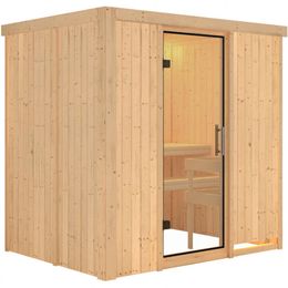 Karibu Sauna Fanja, ohne Ofen, Ganzglast&uuml;r,Klarglas,ohne Dachkranz