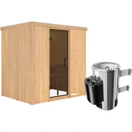 Karibu Sauna Fanja, 3,6 kW Ofen, Plug&Play int. Steuerung, Ganzglast&uuml;r,graphit,ohne Dachkranz