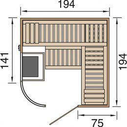 Weka Sauna Designsauna SARA mit Glast&uuml;r, Fensterelementen und Ofen, mit 7,5 kW BioS Ofen, 194x194 cm