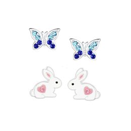 schmuck23 Ohrstecker Set Hase und Schmetterling 925 Silber | Gr.: onesize