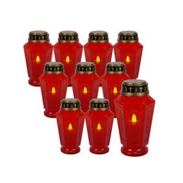 MARELIDA 10er Set LED Grablichter Grabkerze 1000h Leuchtdauer in rot - H: 15,5cm | Gr.: onesize