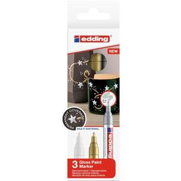 Edding Glanzlack-Marker 750 2-4mm wei&szlig;, gold, silber Packung mit 3 St&uuml;ck | Gr.: onesize