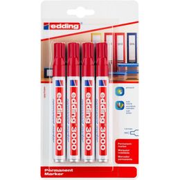 Permanentmarker Edding 3000 nachf&uuml;llbar 1,5-3mm rot 4 St&uuml;ck | Gr.: onesize