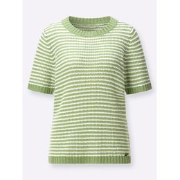 WITT WEIDEN Kurzarm-Pullover in eucalyptus-ecru-geringelt | Gr.: 40