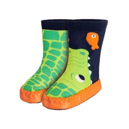 Playshoes H&uuml;ttenschuh Krokodil in Marine/Gr&uuml;n | Gr.: 22/23