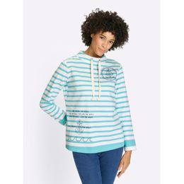 Sieh an! Sweatshirt in aquamarin-ecru-geringelt | Gr.: 42
