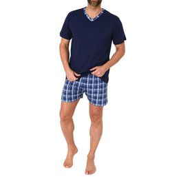Normann Schlafanzug kurzarm Shorty mit karierter Jersey Hose - 86237 in navy | Gr.: 48