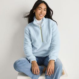 LANDS' END Teddy-Pullover mit Rei&szlig;verschluss, Damen,  Blau, Polyester, by Lands' End