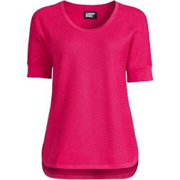 LANDS' END Kurzarmpullover aus Baumwolle in Strukturstrick, Damen,  Pink, Baumwolle, by Lands' End