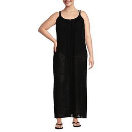 LANDS' END Durchscheinendes Ripp-Maxi-Strandkleid, Damen,  Schwarz, Viskose-Mischung/Polyester-Mischung, by Lands' End