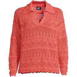 LANDS' END Lochmusterpullover mit Polokragen, Damen,  Orange, by Lands' End