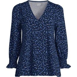 LANDS' END Jerseybluse mit gerafften 3/4-&Auml;rmeln, Damen,  Blau, Elasthan/Baumwoll-Mischung/Baumwolle Modal, by Lands' End