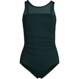 LANDS' END Badeanzug mit Netz-Detail, hoher Halsausschnitt, Damen,  Gr&uuml;n, Elasthan/Nylon-Mischung, by Lands' End