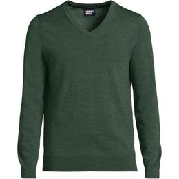 LANDS' END Merino-Pullover mit V-Ausschnitt, Herren,  Gr&uuml;n, Wolle, by Lands' End