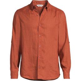 LANDS' END Hemd aus reinem Leinen mit Roll&auml;rmeln, Herren,  Braun, Leinen, by Lands' End